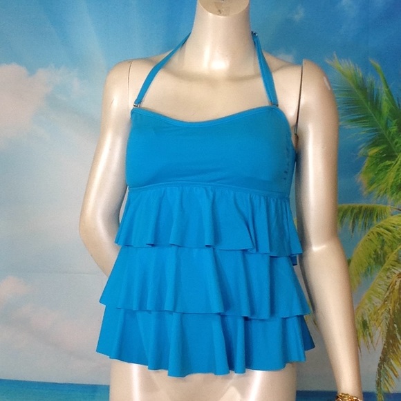 Leilani | Swim | Leilani Turquoise Ruffles Tankini Top Halter Swim ...